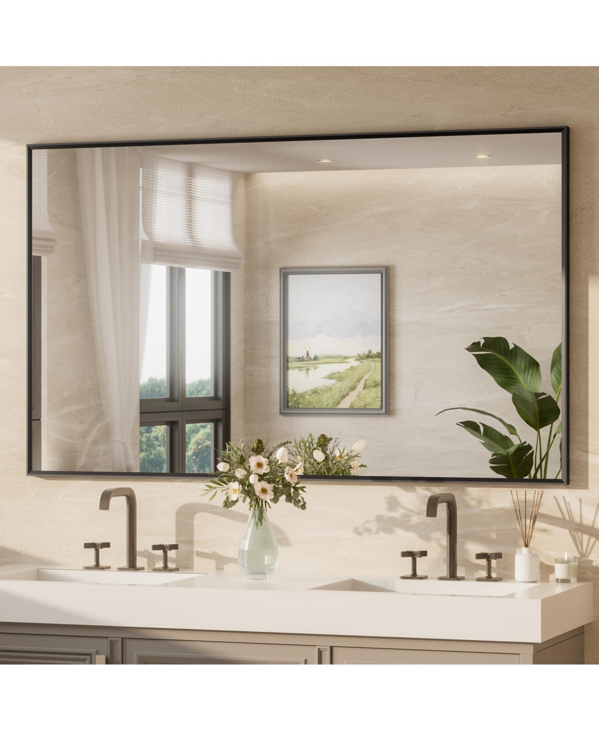 Click here for Keonjinn Inch Brushed Black Bathroom Vanity Mirror... prices