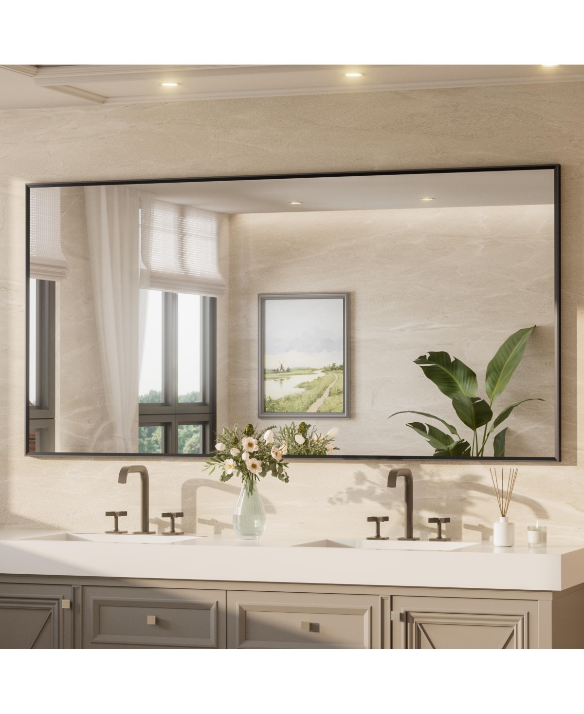 Click here for Keonjinn Inch Brushed Black Bathroom Vanity Mirror... prices