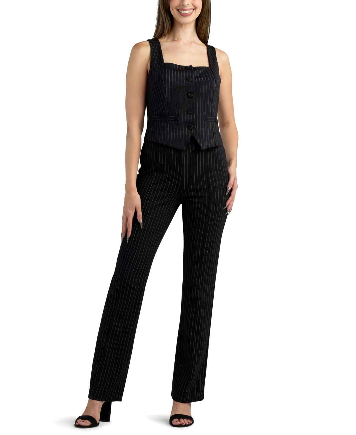 Click here for Bcx Juniors Pinstripe Sleeveless Vest - Black prices