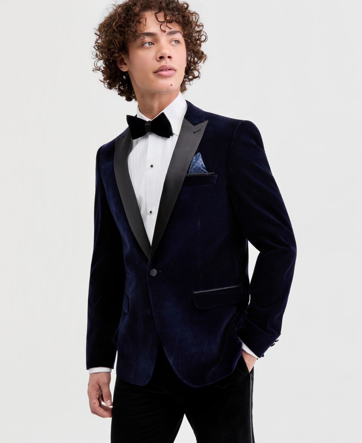 Click here for Mens Slim Fit Peak Lapel Velvet Sport coat - NAVY prices