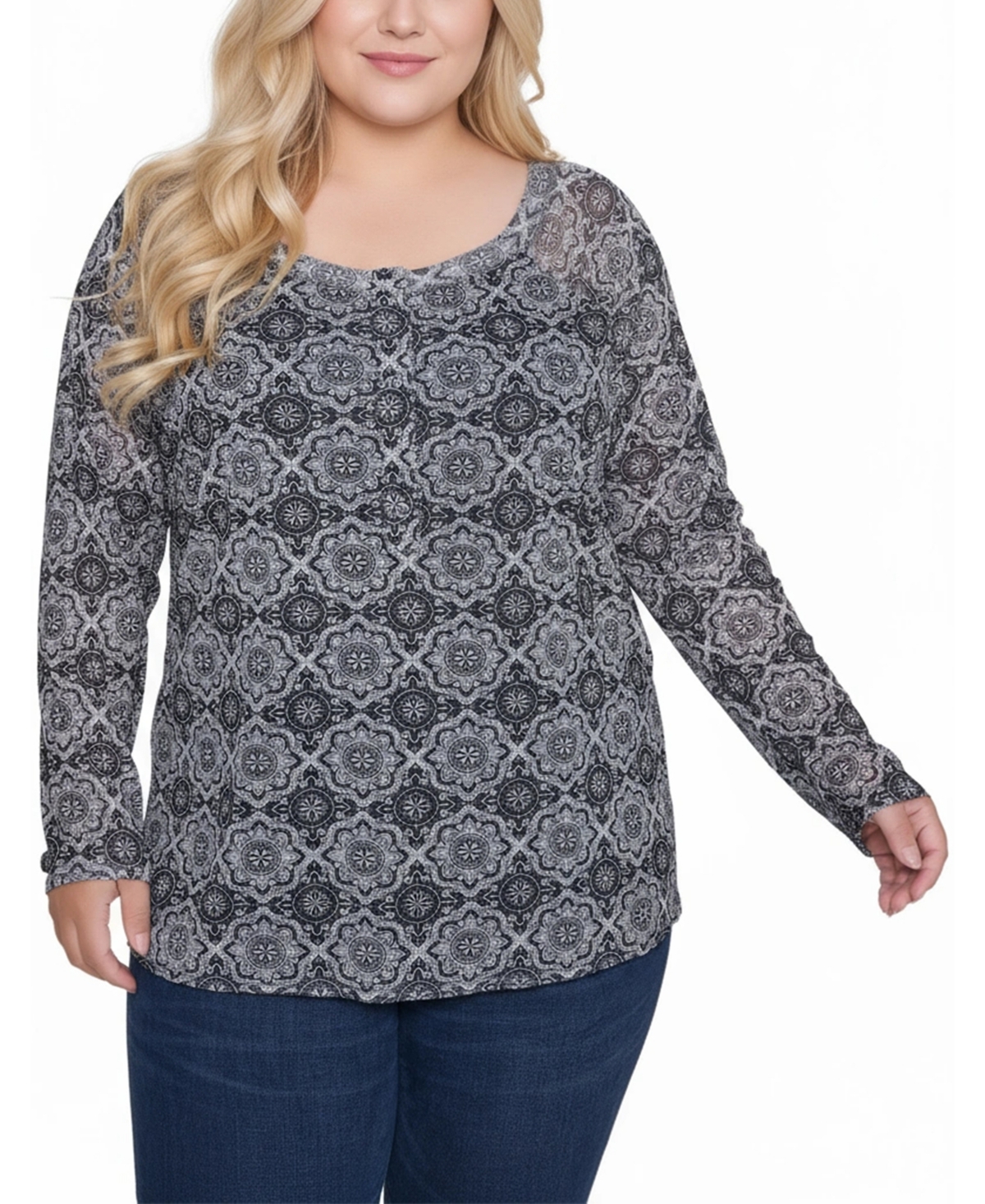 Click here for Ny Collection Plus Size Long Raglan Sleeve Mesh To... prices