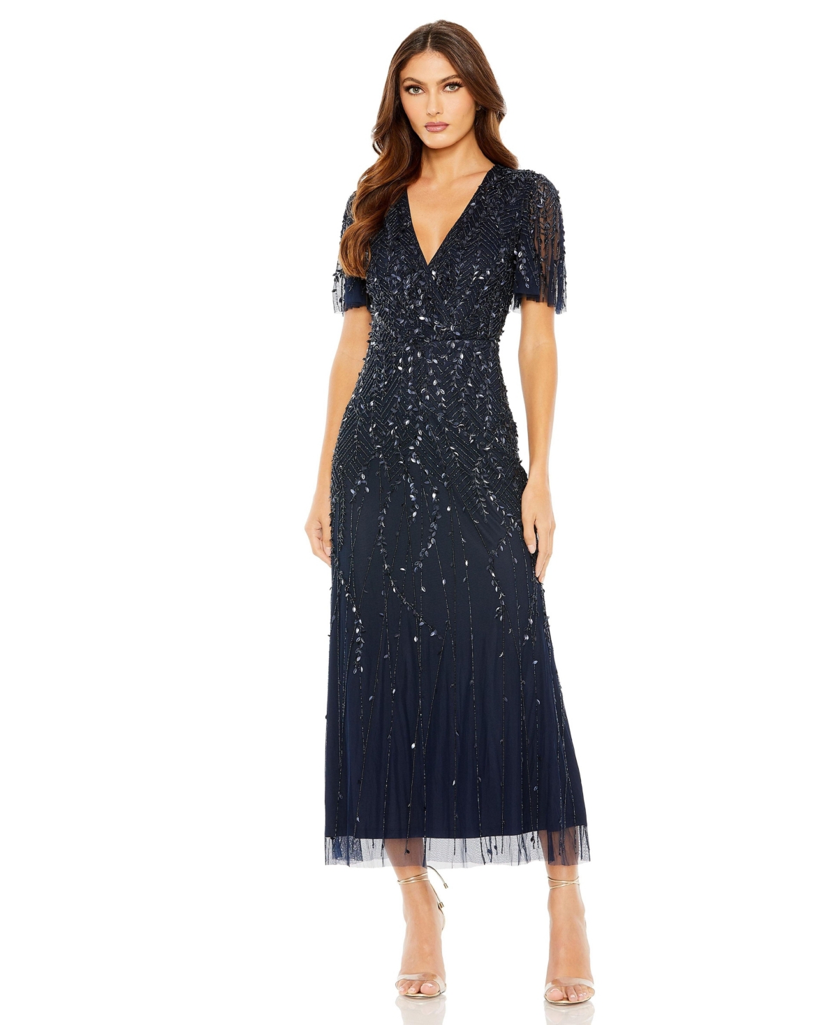 Click here for Mac Duggal Womens Beaded Wrap Over Butterfly Sleev... prices