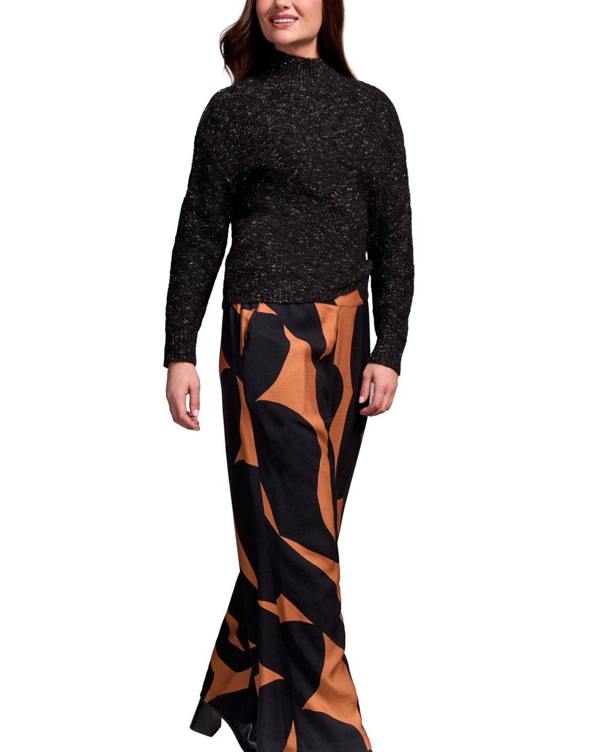 Click here for Tribal Womens Mock Neck Drop Shoulder Sweater - Bl... prices