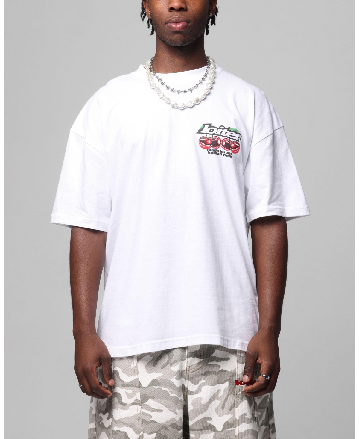 Click here for Loiter Mens Cherry Pick Drop Tee - White prices