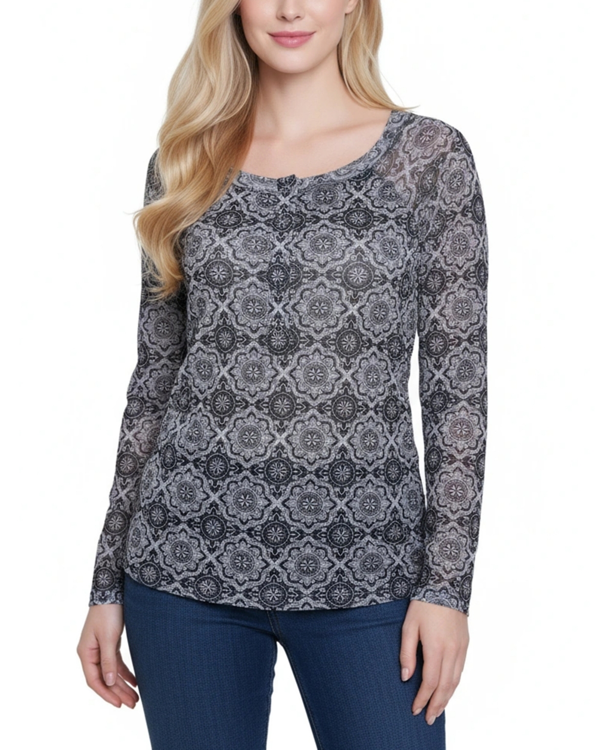 Click here for Ny Collection Womens Long Raglan Sleeve Mesh Top -... prices