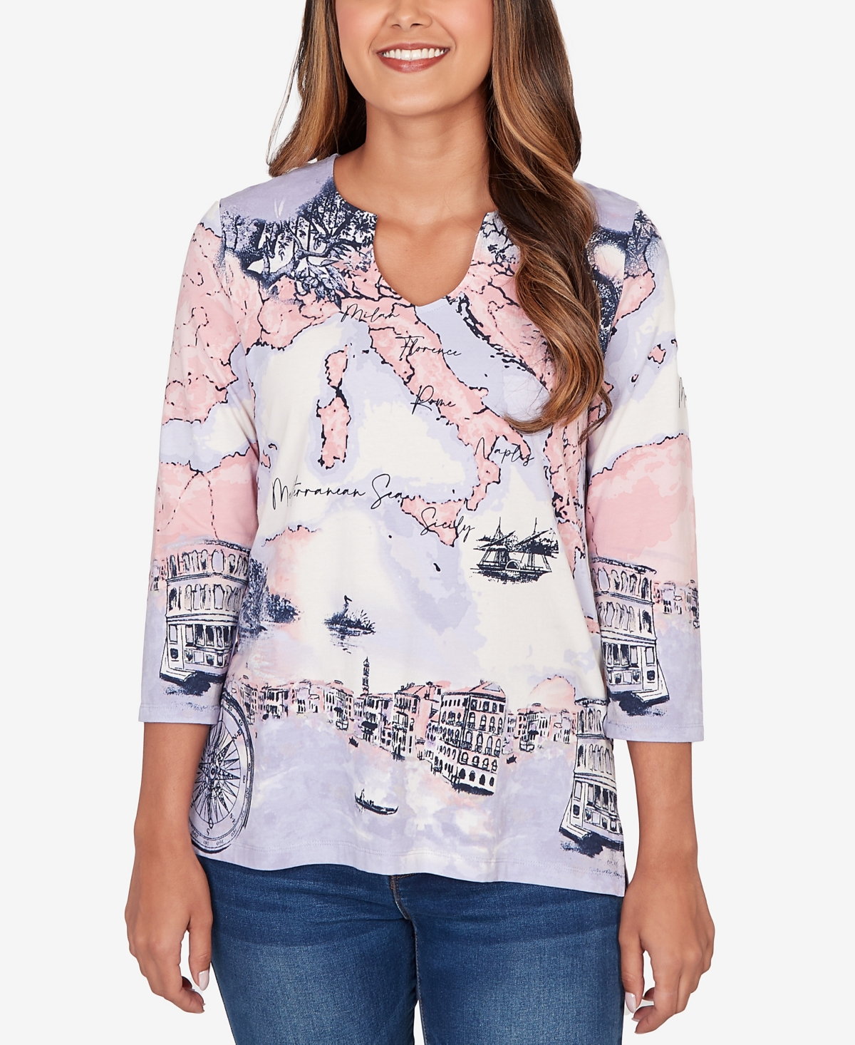 Click here for Ruby Rd. Petite Mediterranean Scenic Print Cotton... prices