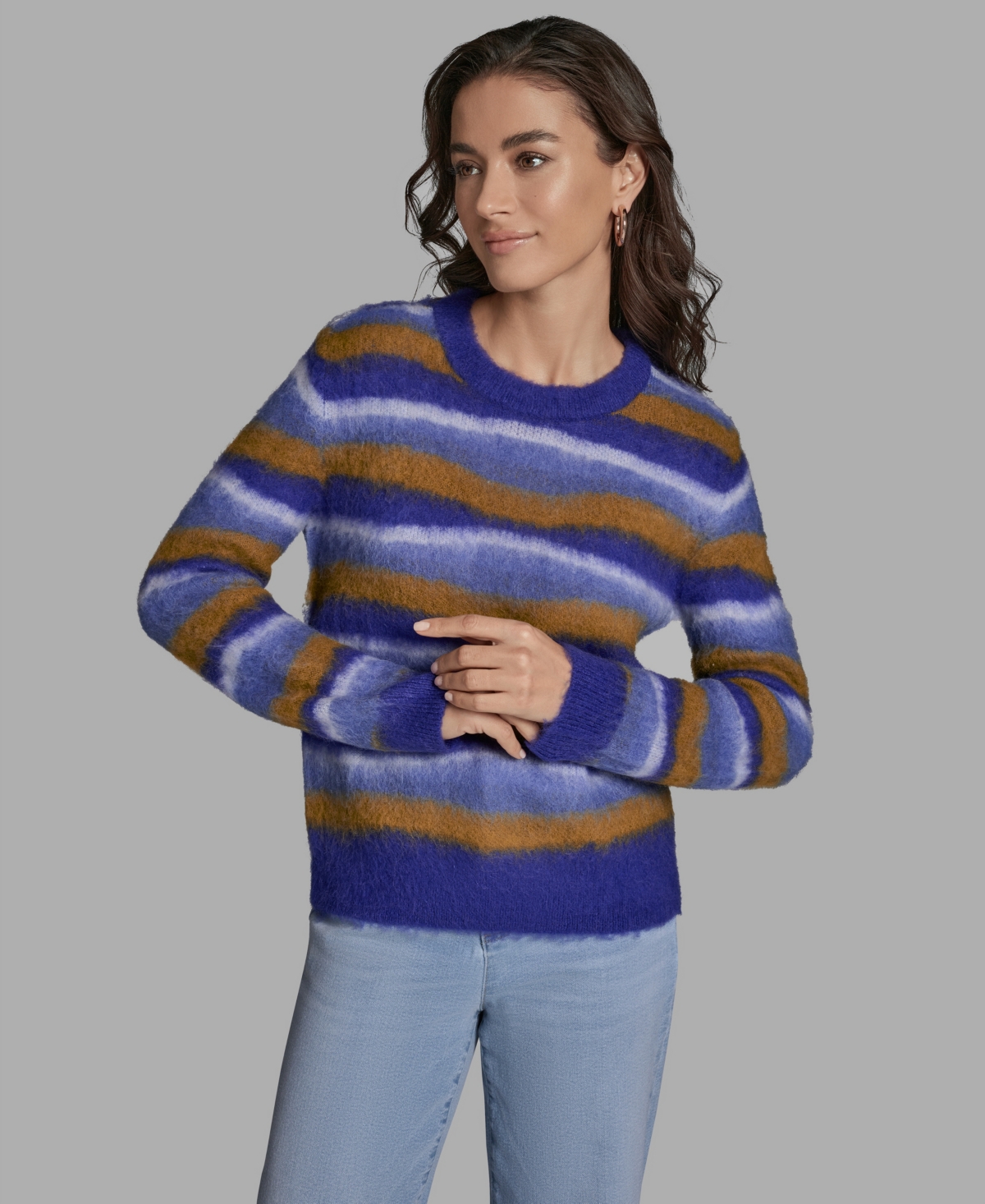 Click here for Bcbg Womens Crewneck Striped Sweater - Blue Multi prices