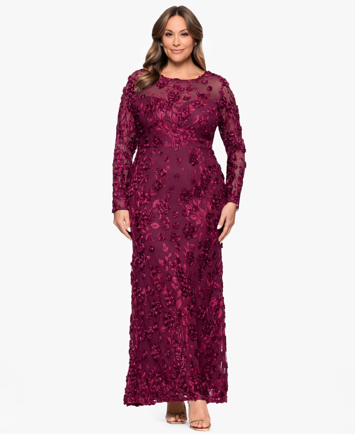 Click here for Xscape Plus Size Crewneck Long-Sleeve Dress - Garn... prices