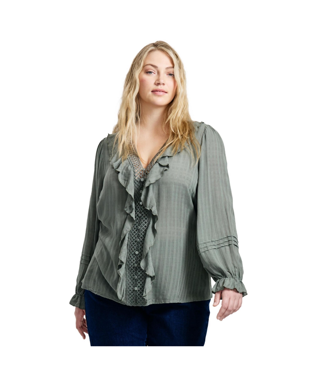 Click here for Avenue Womens Plus Size Ruffle Love Shirt - Olive prices