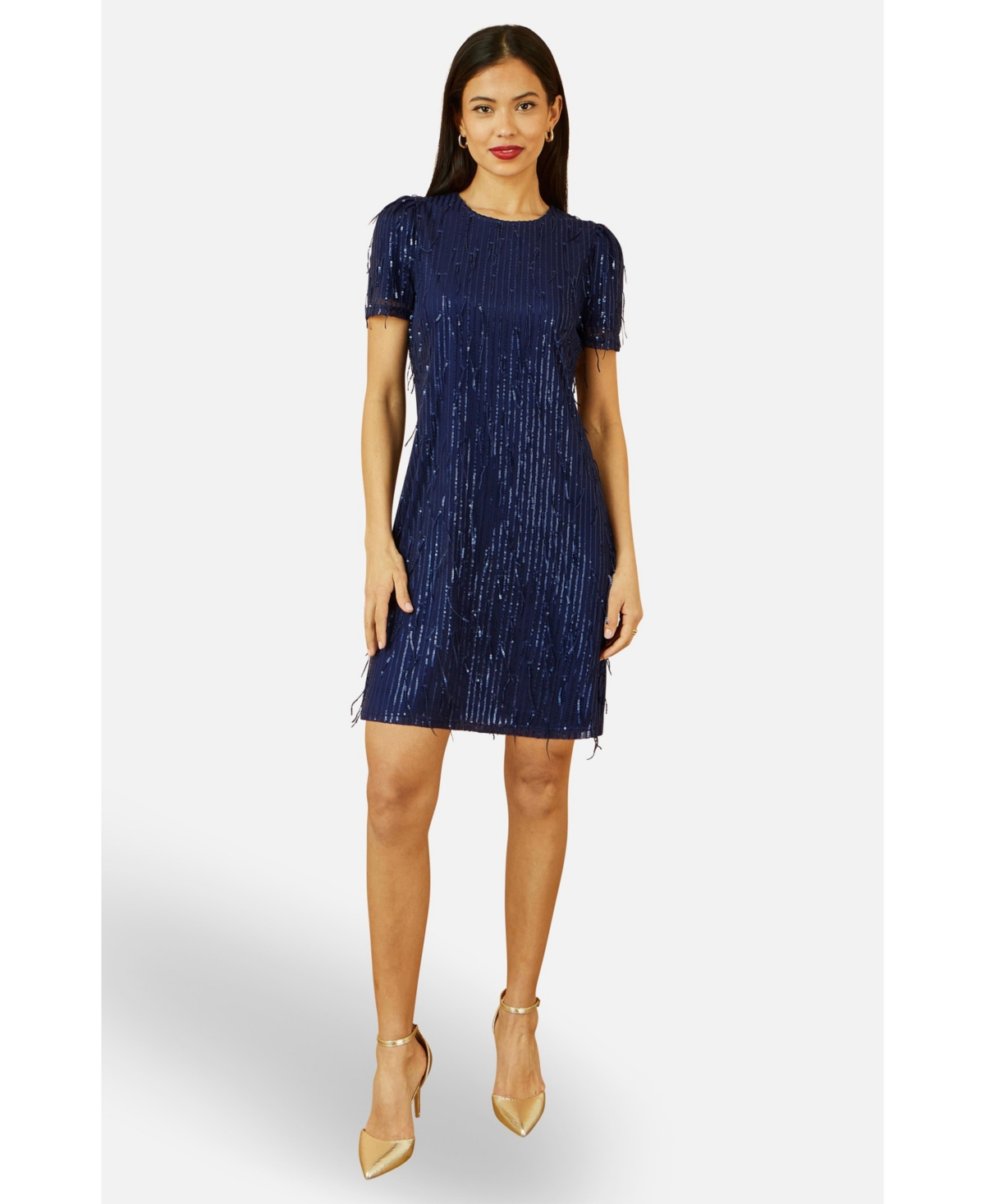 Click here for Yumi Womens Dripping Sequin Tunic Dress - Navy prices