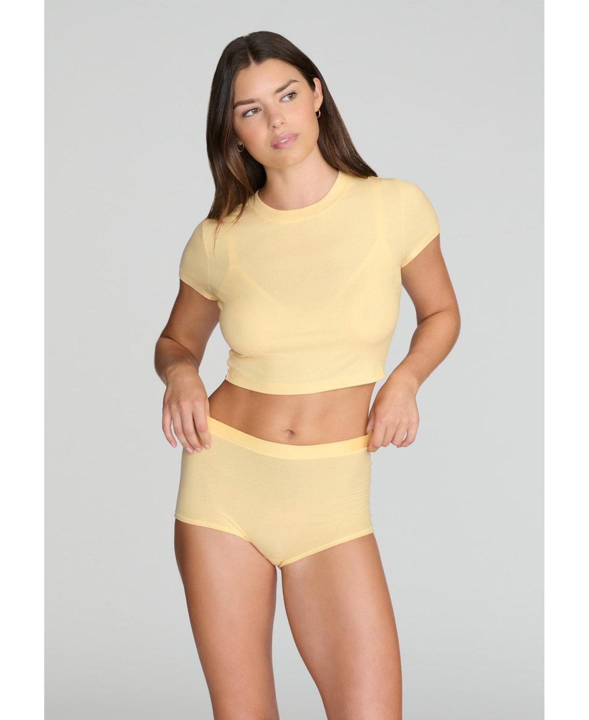Click here for Cuup Womens The Baby Tee - Modal Silk Rib - Honey prices