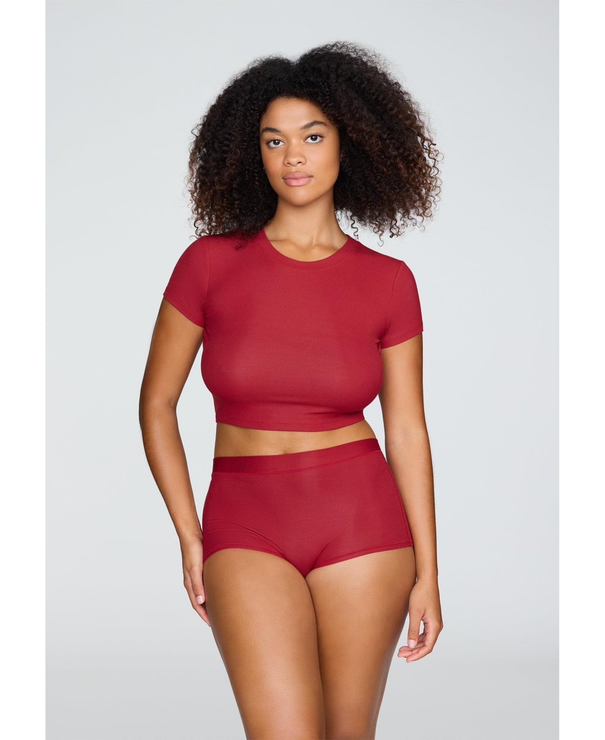 Click here for Cuup Womens The Baby Tee - Modal Silk Rib - Scarle... prices