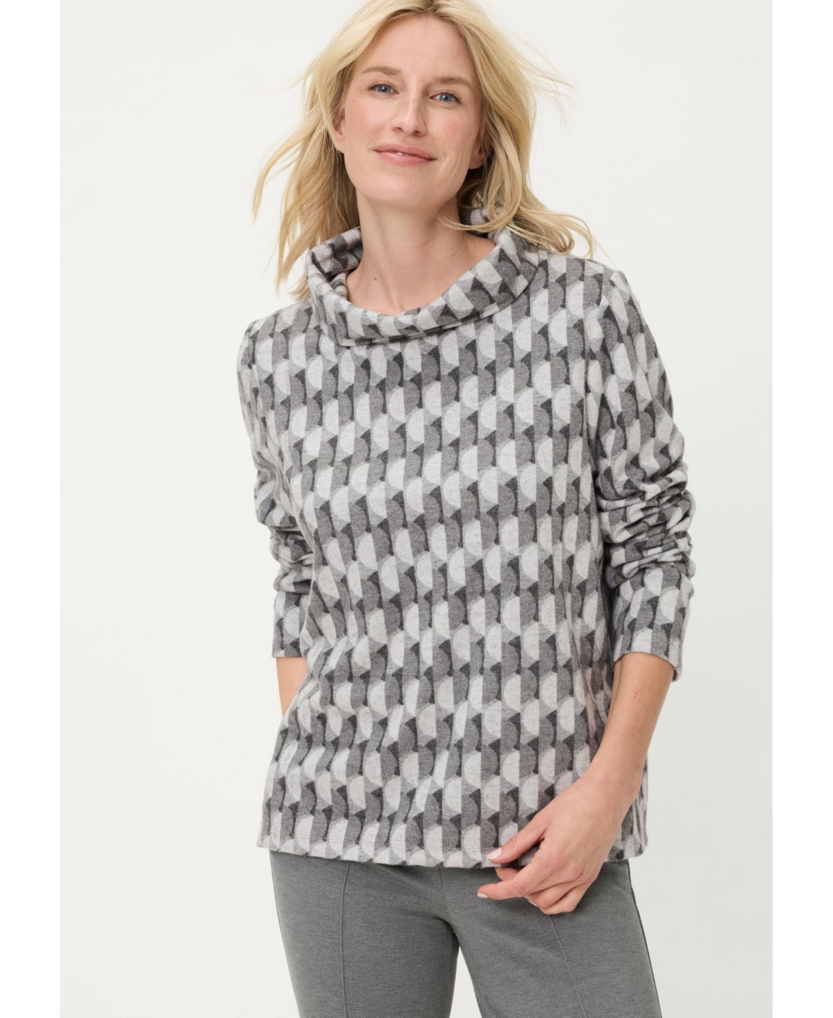 Click here for Olsen Womens Geo Jersey Top - Grey stone mel. prices
