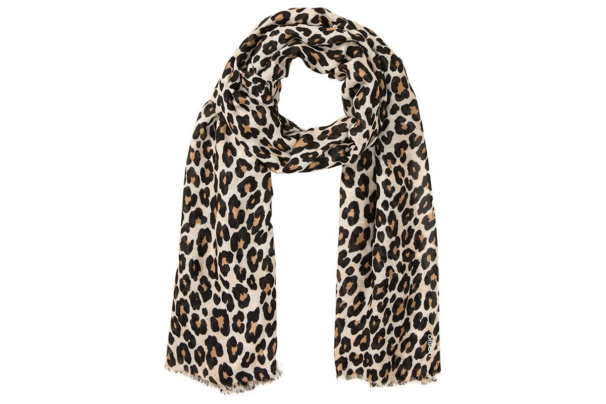 Click here for Olsen Womens Leopard Print Scarf with Frayed Edge... prices