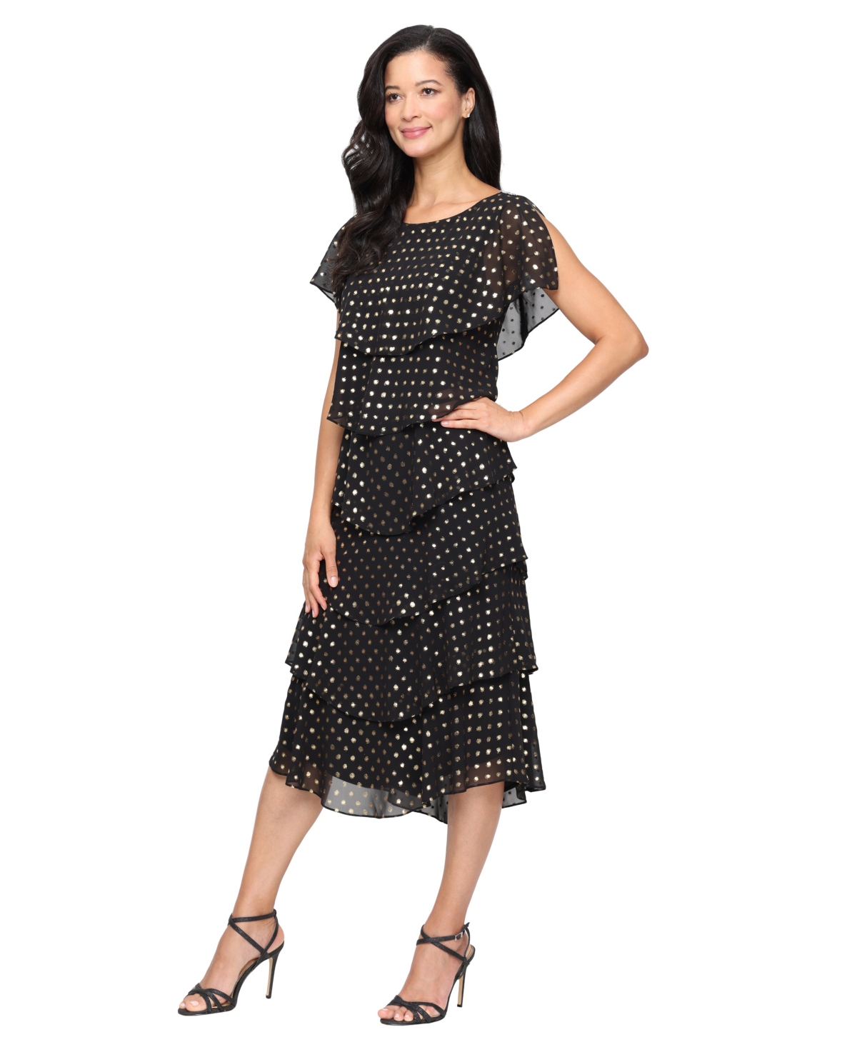 Click here for Sl Fashions Womens Foil Printed Tiered Crewneck Dr... prices