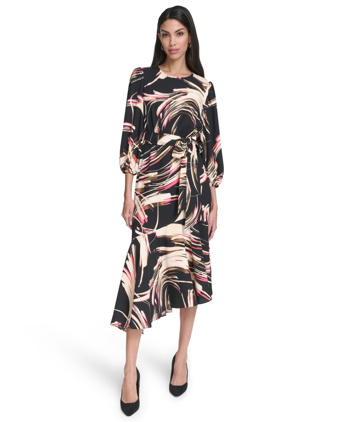 Click here for Halston Womens Printed Midi Dress - Spin Art Black... prices