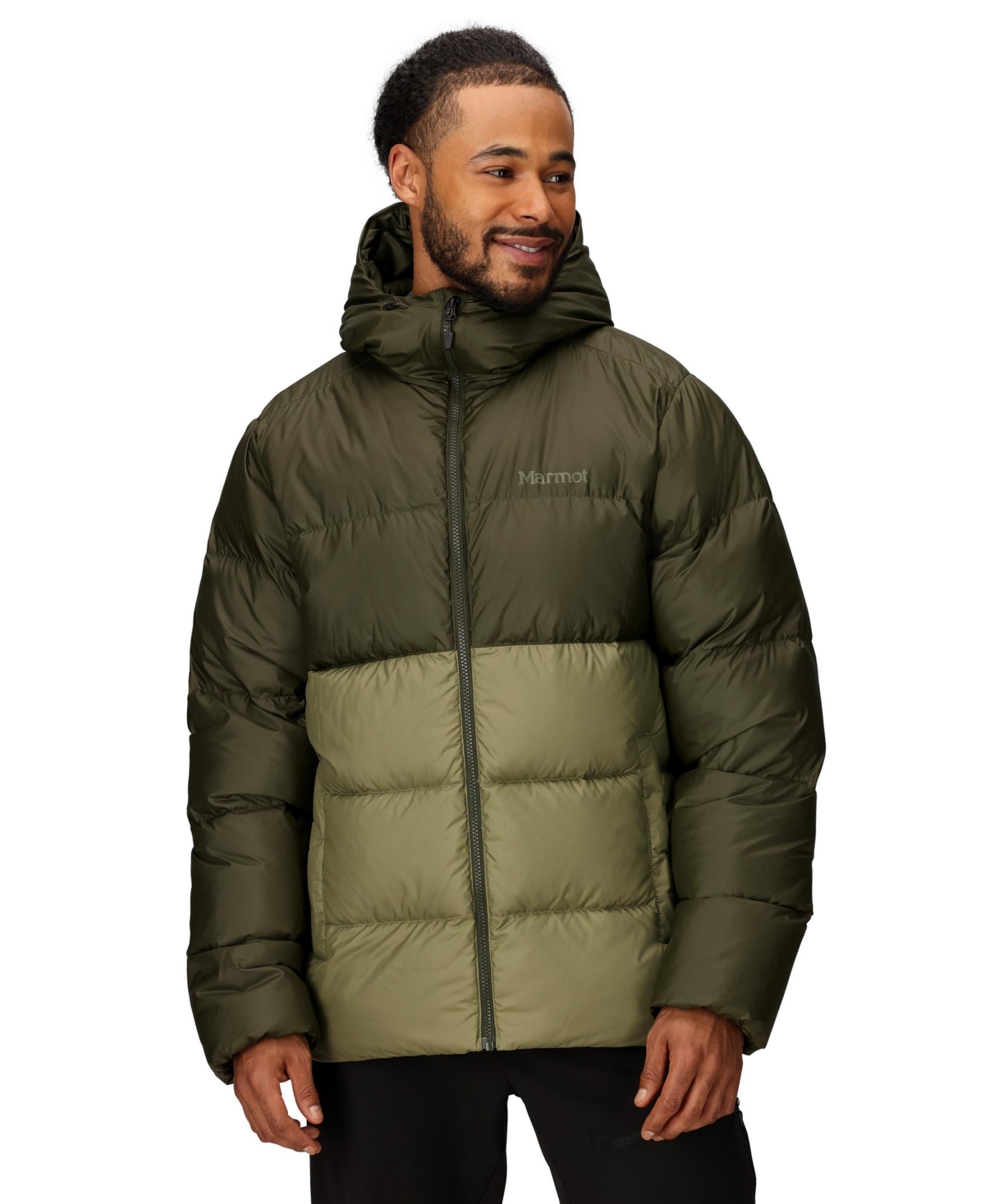 Click here for Marmot Mens Guides Down Hooded Jacket - Rosin gree... prices