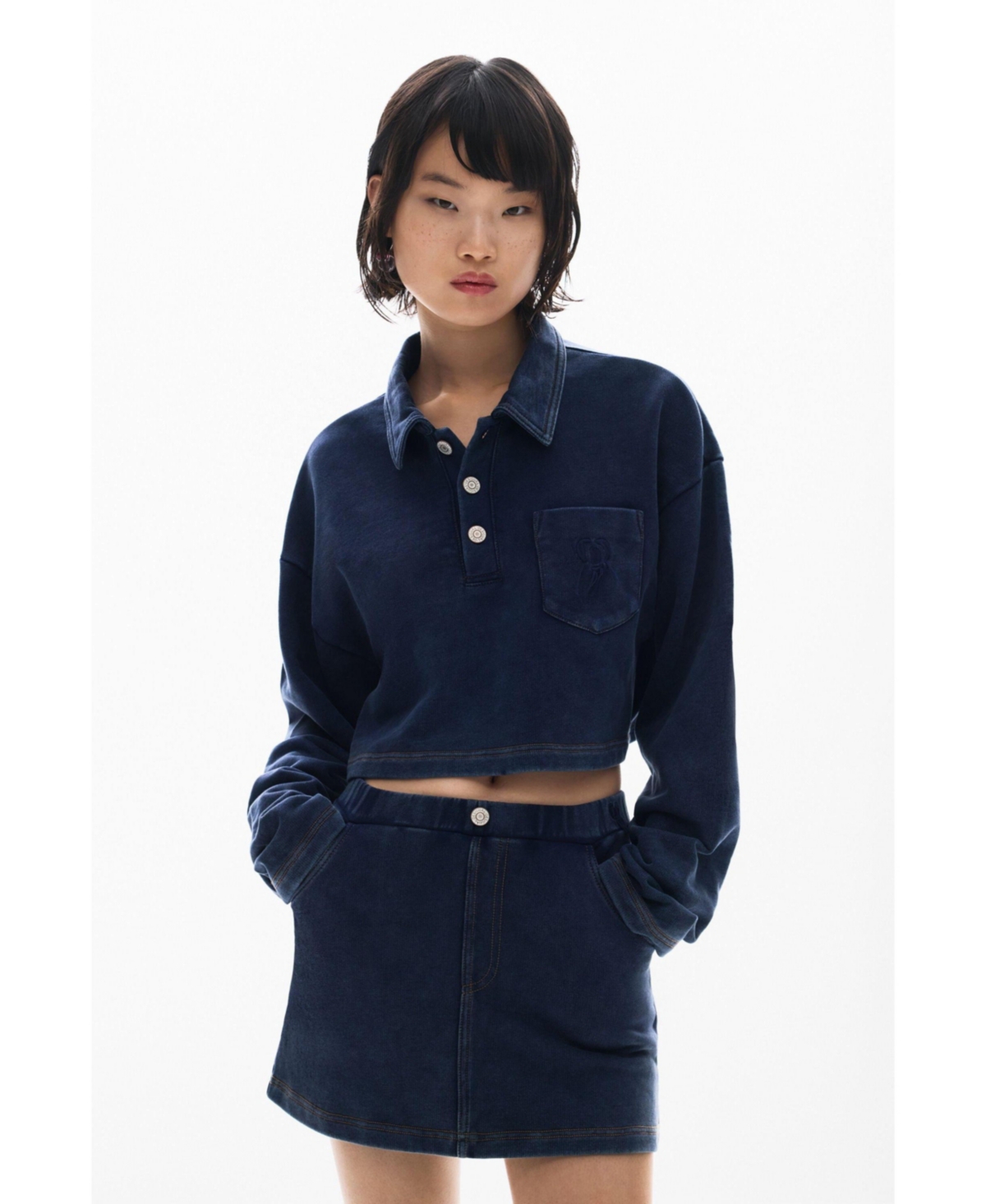 Click here for Desigual Womens Polo sweatshirt with buttons - Blu... prices