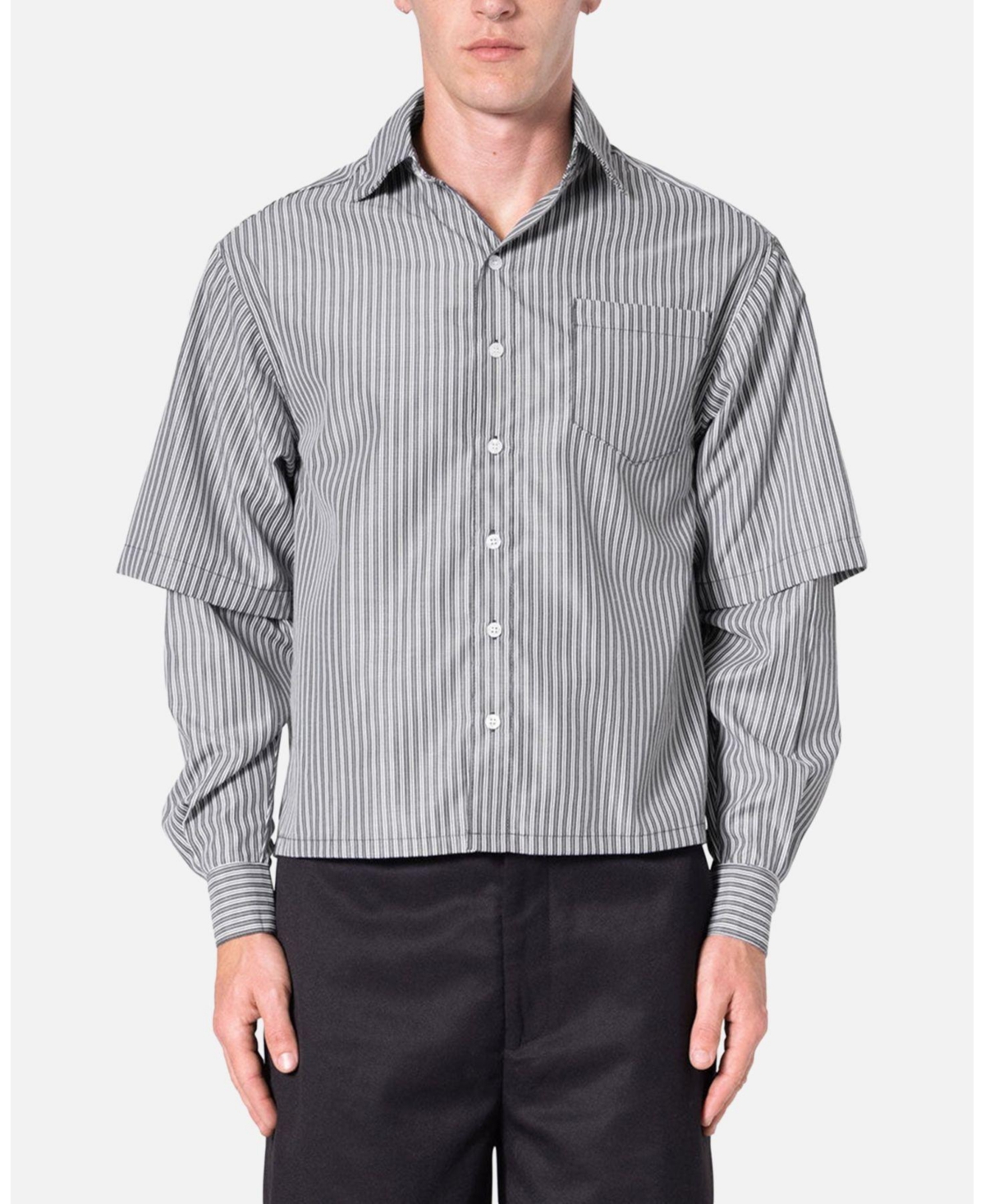 Click here for mnml Mens Double Layer Pinstripe Shirt - Black prices