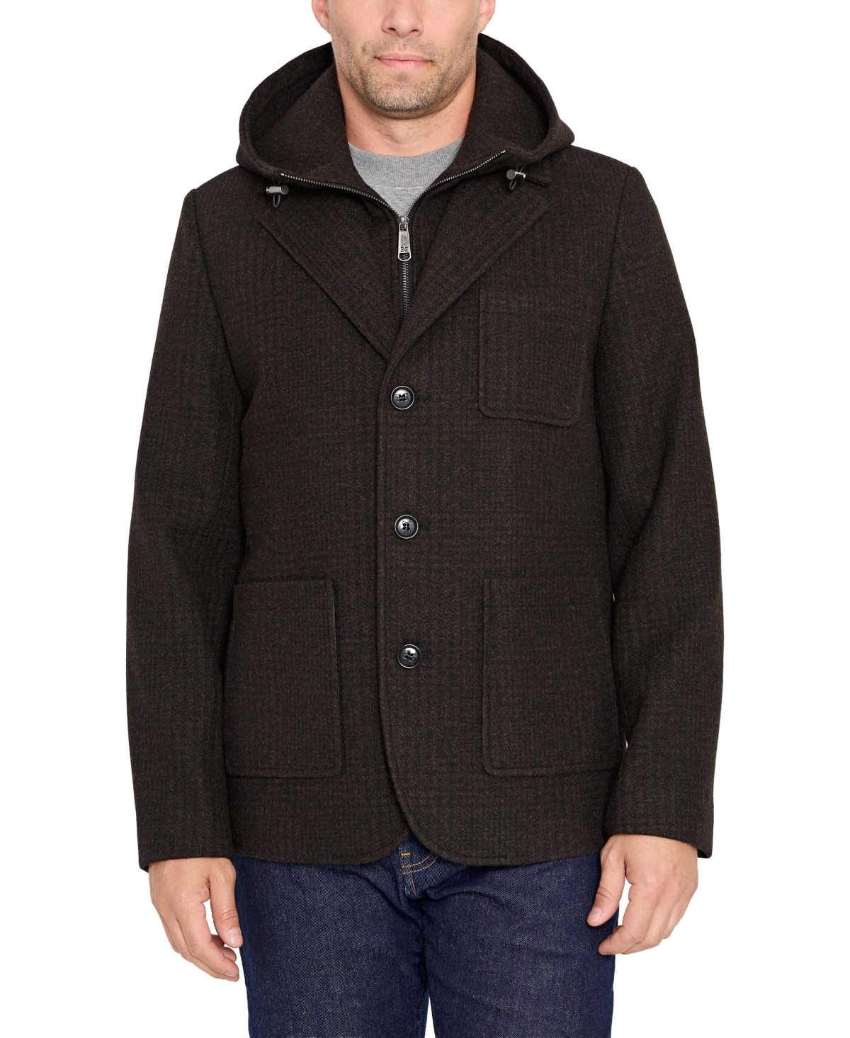 Click here for Sam Edelman Mens Short Blazer Coat - Cafe Noir Pla... prices