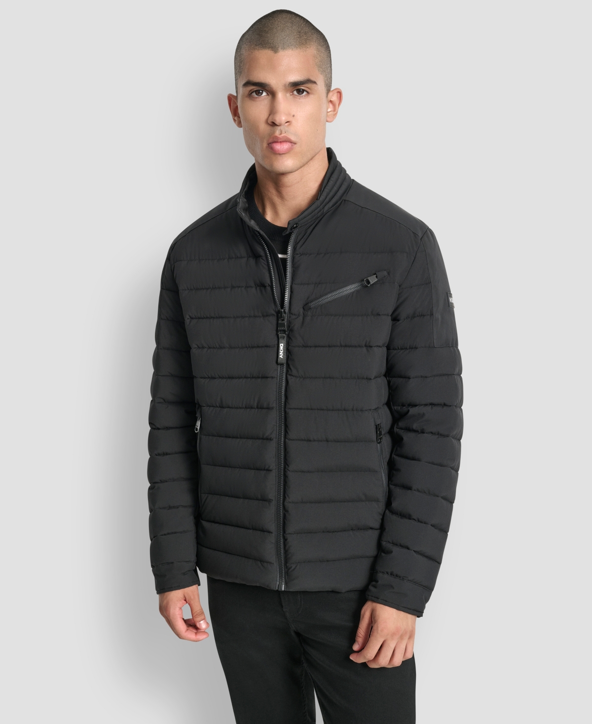 Click here for Dkny Mens Moto Quilted Puffer Jacket - Black prices