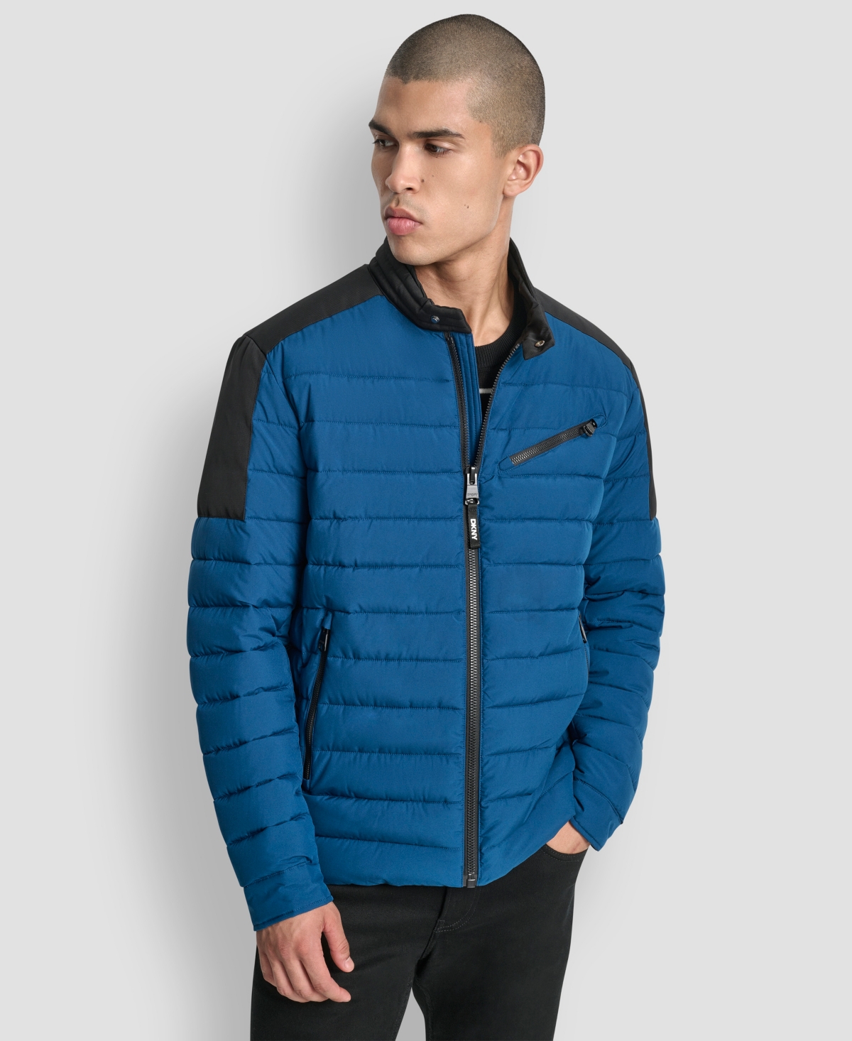 Click here for Dkny Mens Moto Quilted Puffer Jacket - Poseidon prices