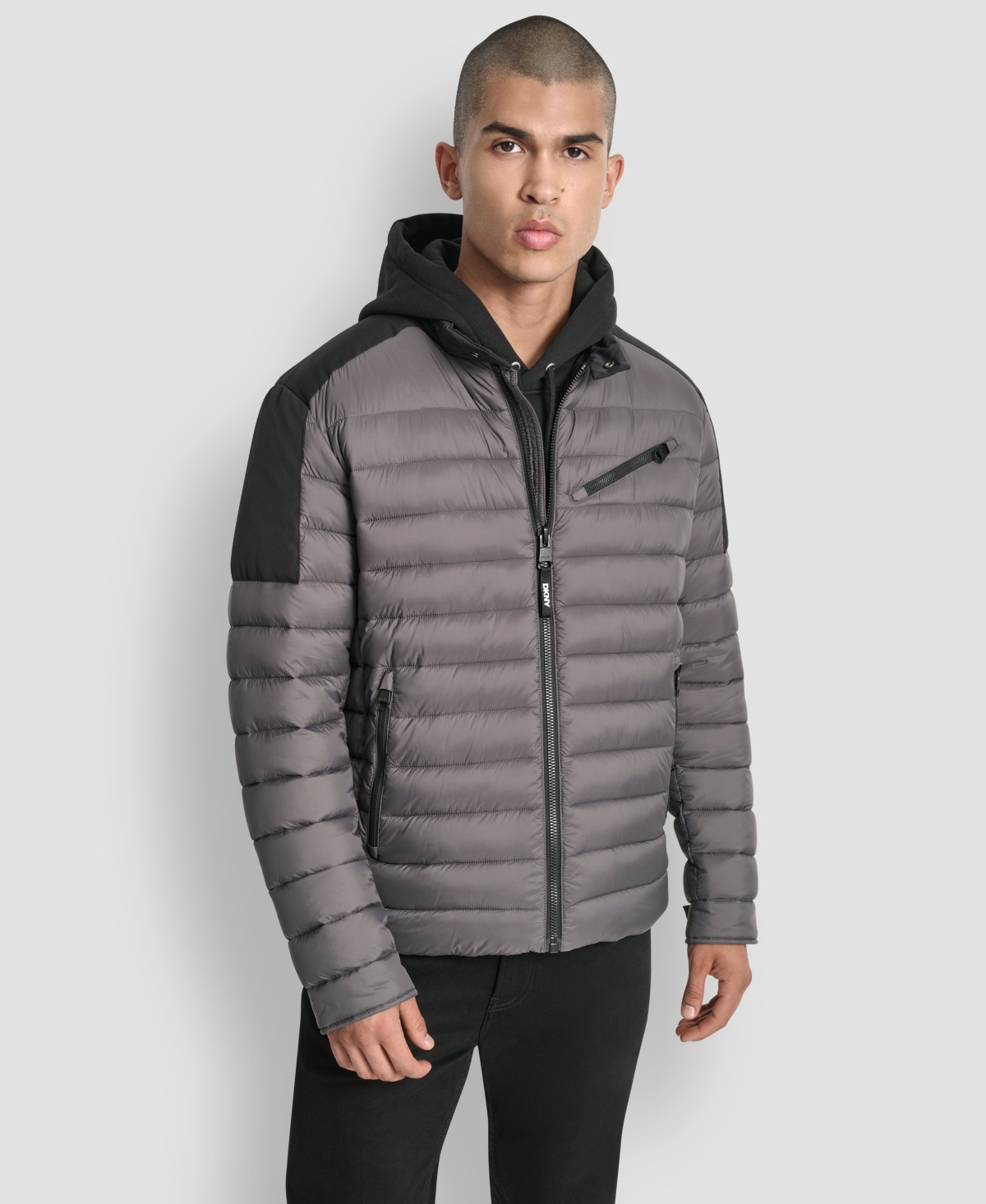 Click here for Dkny Mens Moto Quilted Puffer Jacket - Granite prices
