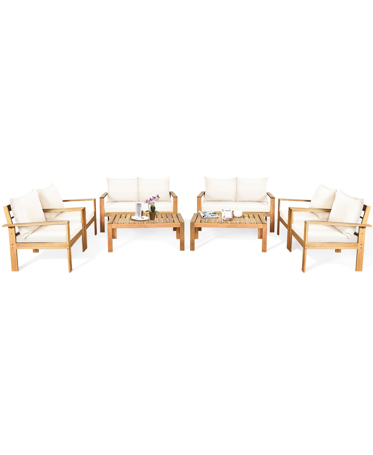 Click here for 8PCS Patio Furniture Set Acacia Wood Thick Cushion... prices