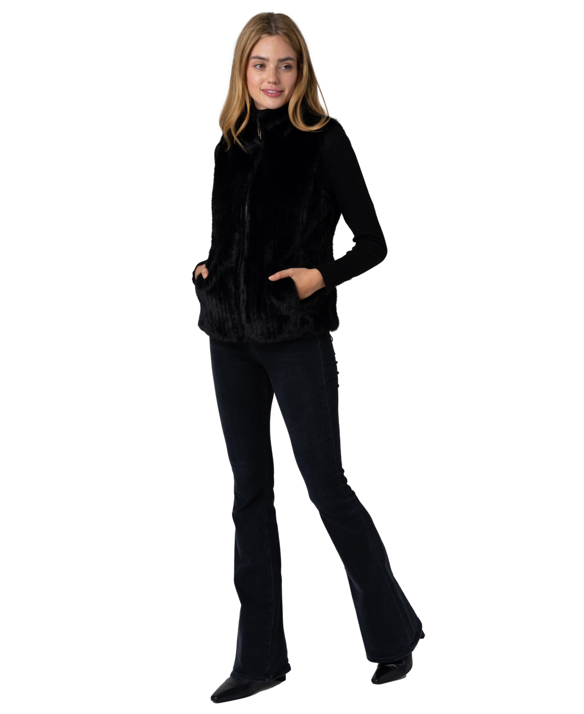 Click here for Via Spiga Womens Reversible Faux Fur Vest - Black prices