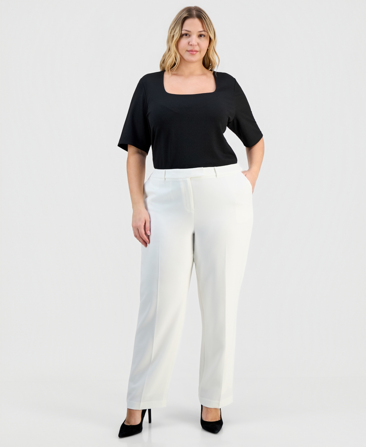Click here for Kasper Plus Size Stretch Crepe Press-Pleat Straigh... prices