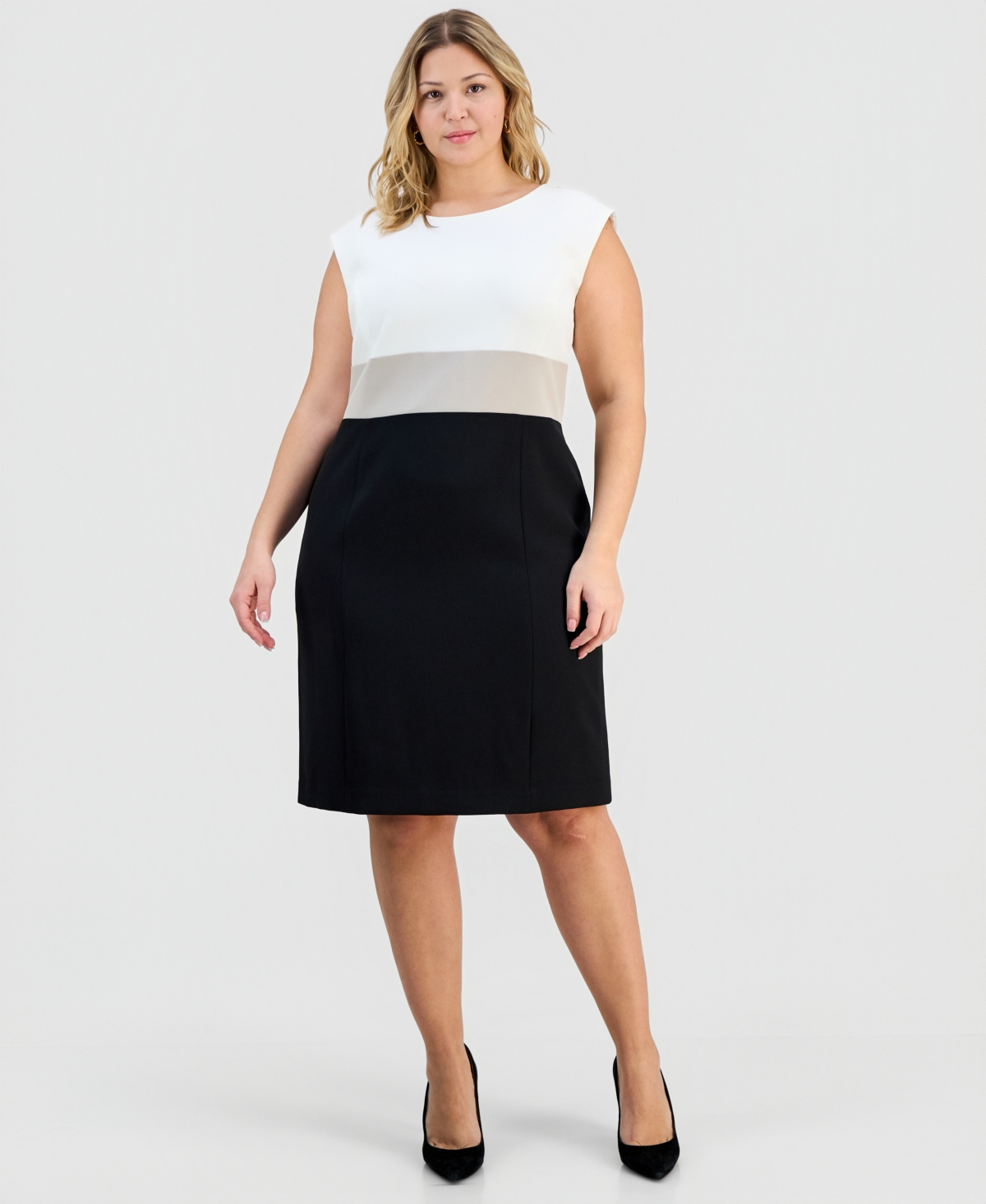 Click here for Kasper Plus Size Round-Neck Colorblocked Crepe She... prices