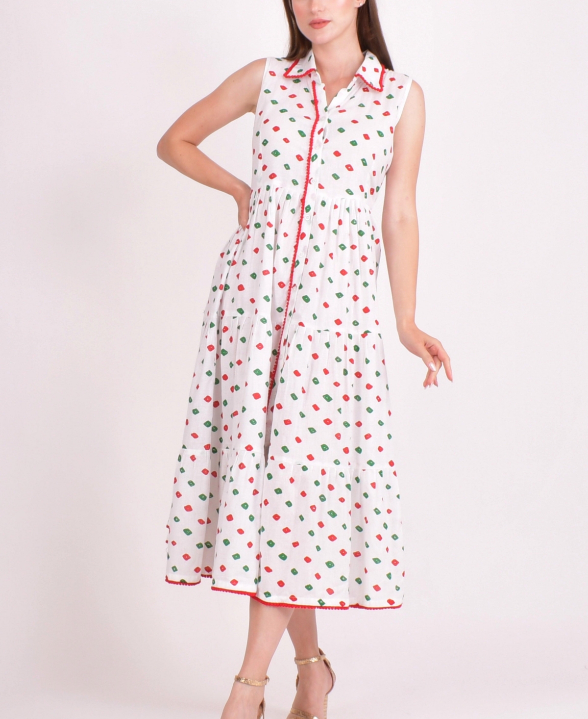 Click here for Raas Womens Olinda Cotton Tiered Midi Dress - Whit... prices