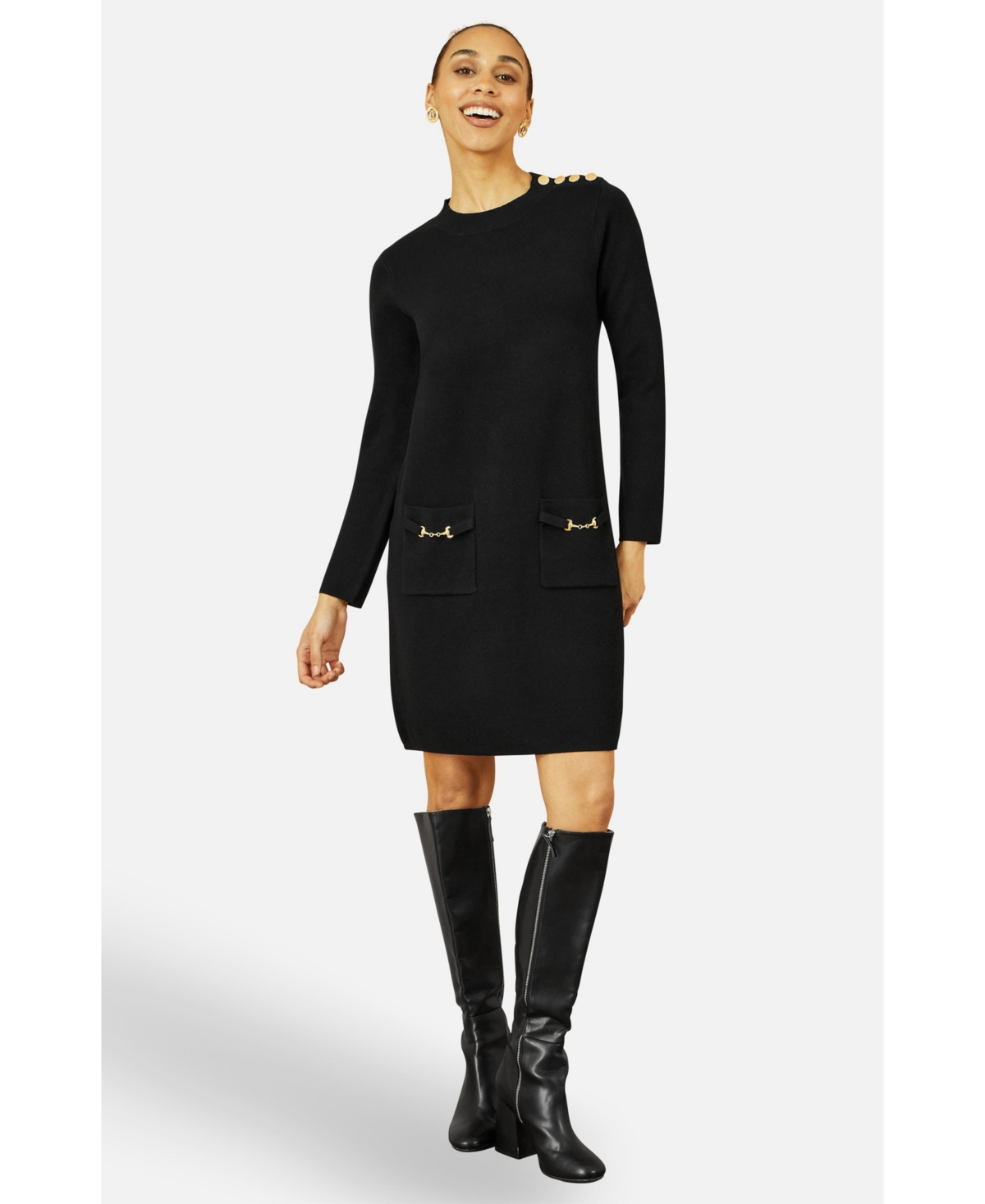Click here for Yumi Womens Tunic Sweater Dress - Black prices