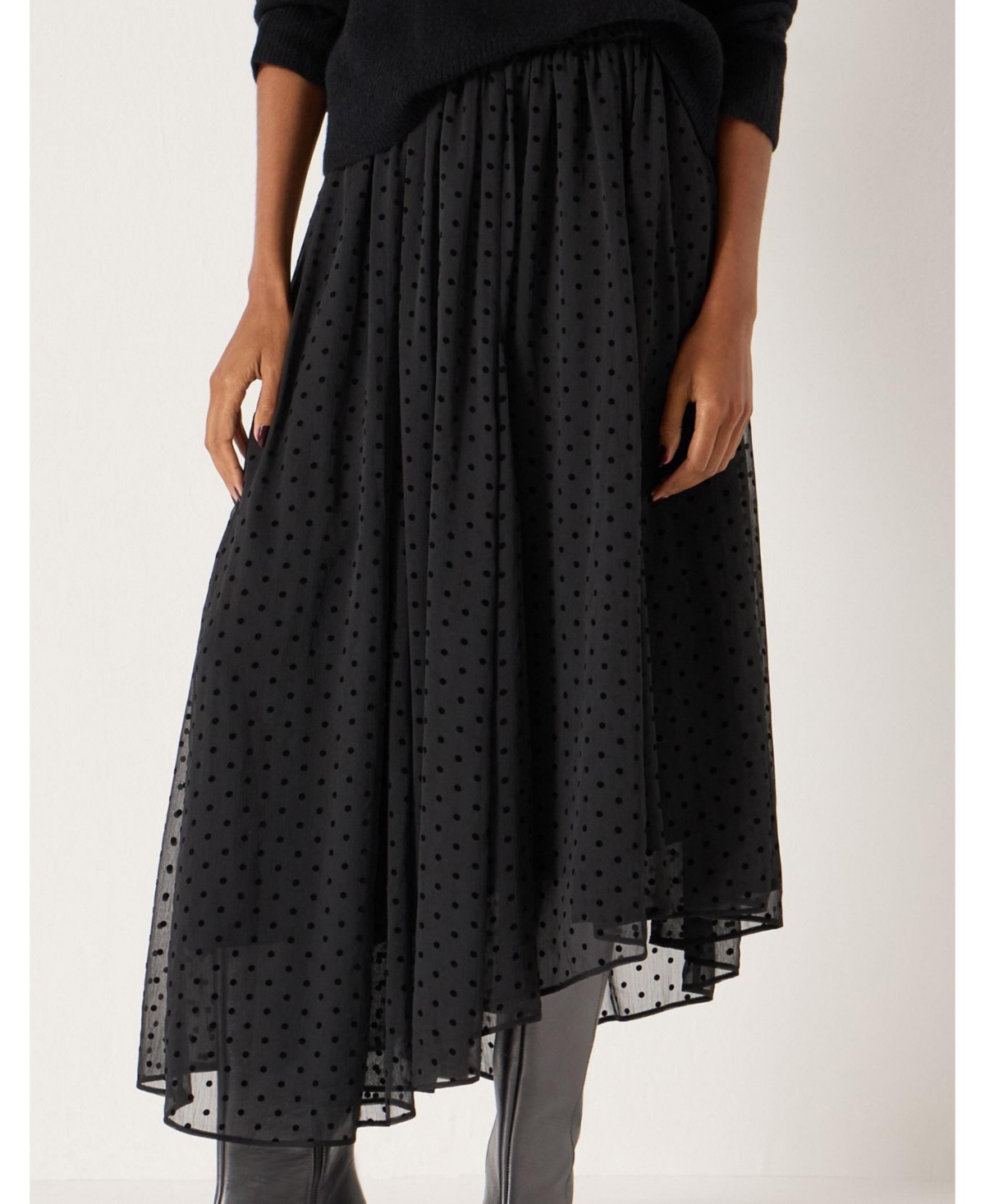 Click here for Hush Womens Asymmetrical Flocked Spot Skirt - Blac... prices