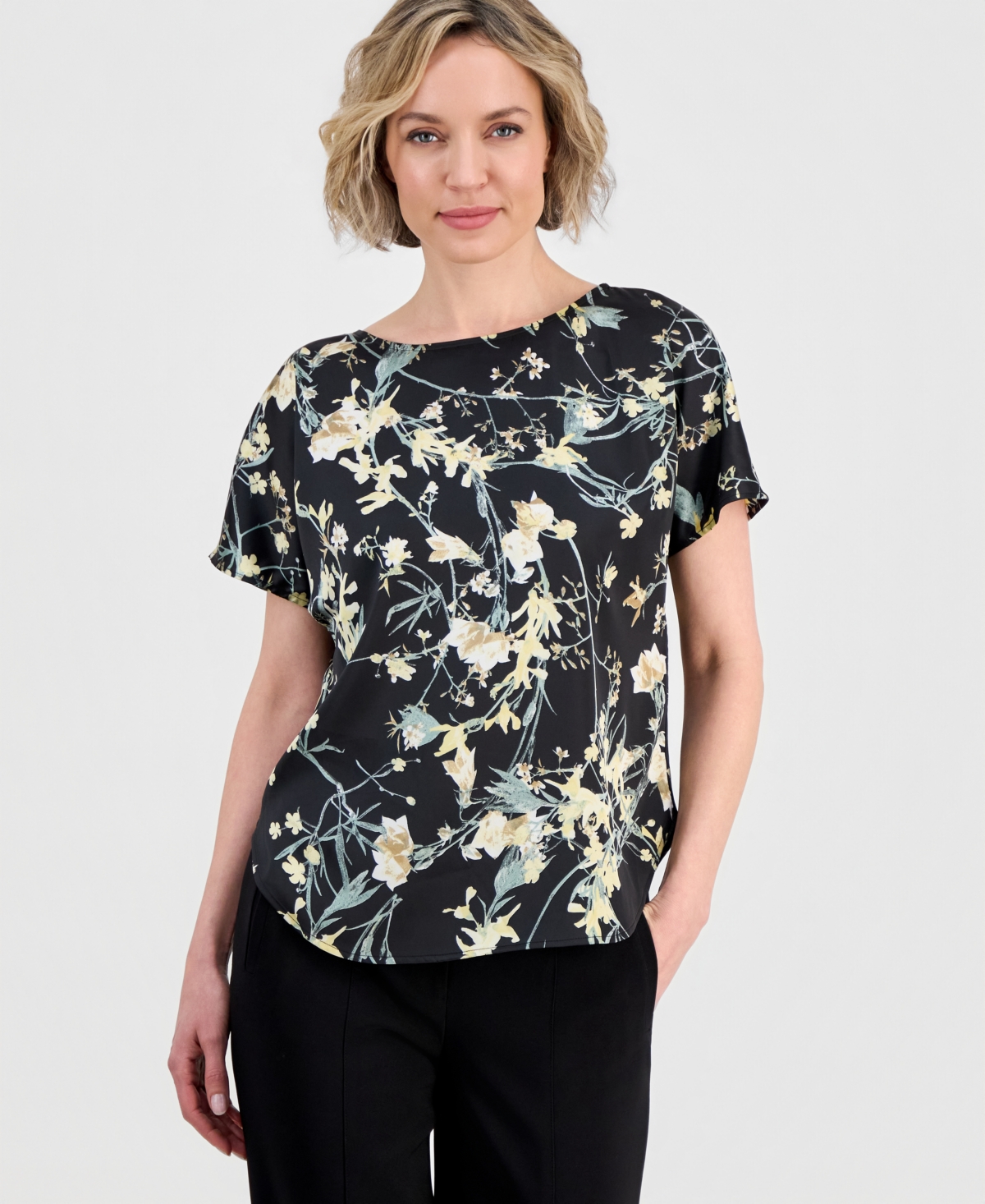 Click here for Anne Klein Womens Printed Bateau-Neck Short-Sleeve... prices