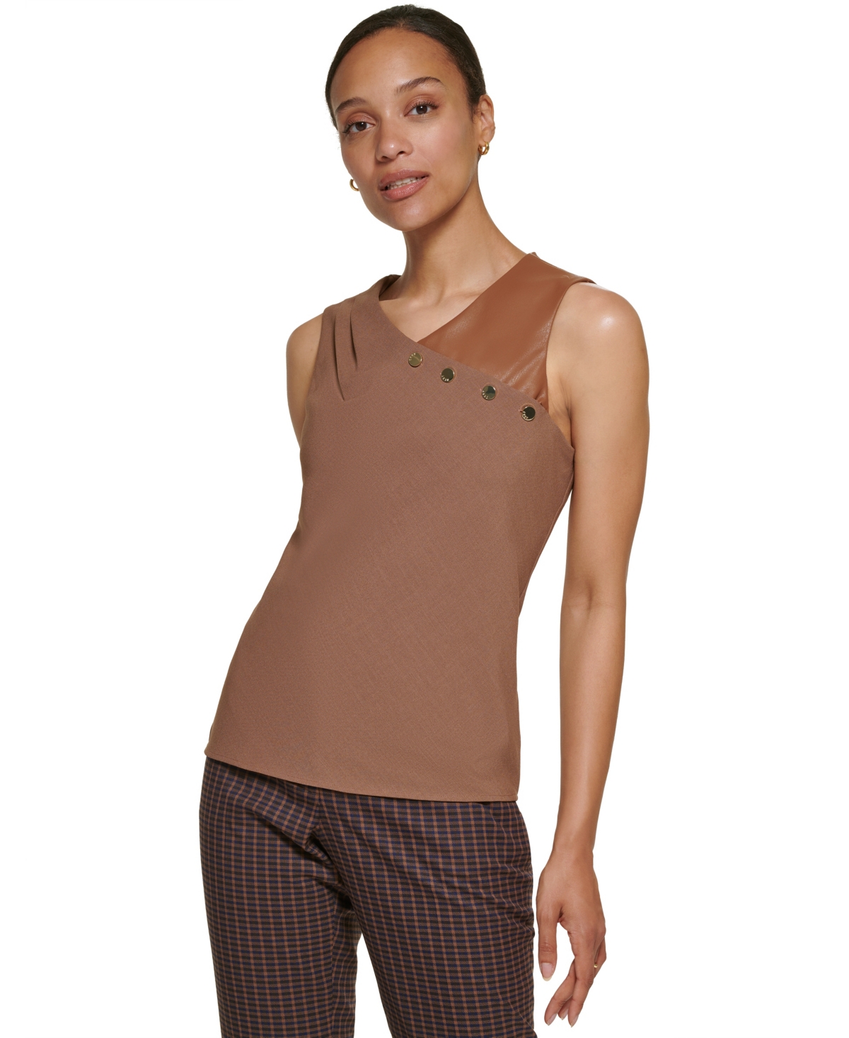 Click here for Dkny Petite Sleeveless Mix Media Knit Blouse - Tof... prices