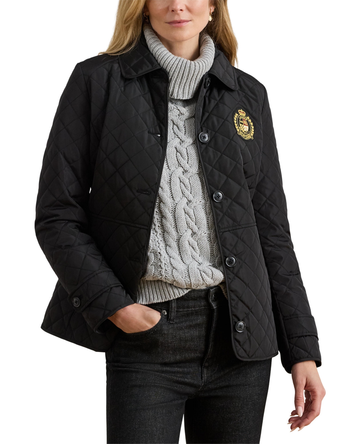 Click here for Lauren Ralph Lauren Womens Crested Quilt Coat - Bl... prices