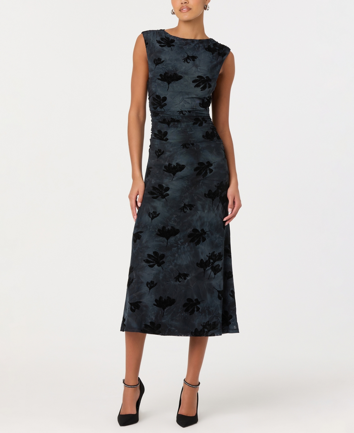 Click here for Astr the Label Womens Velvet Floral Mesh Boat Neck... prices