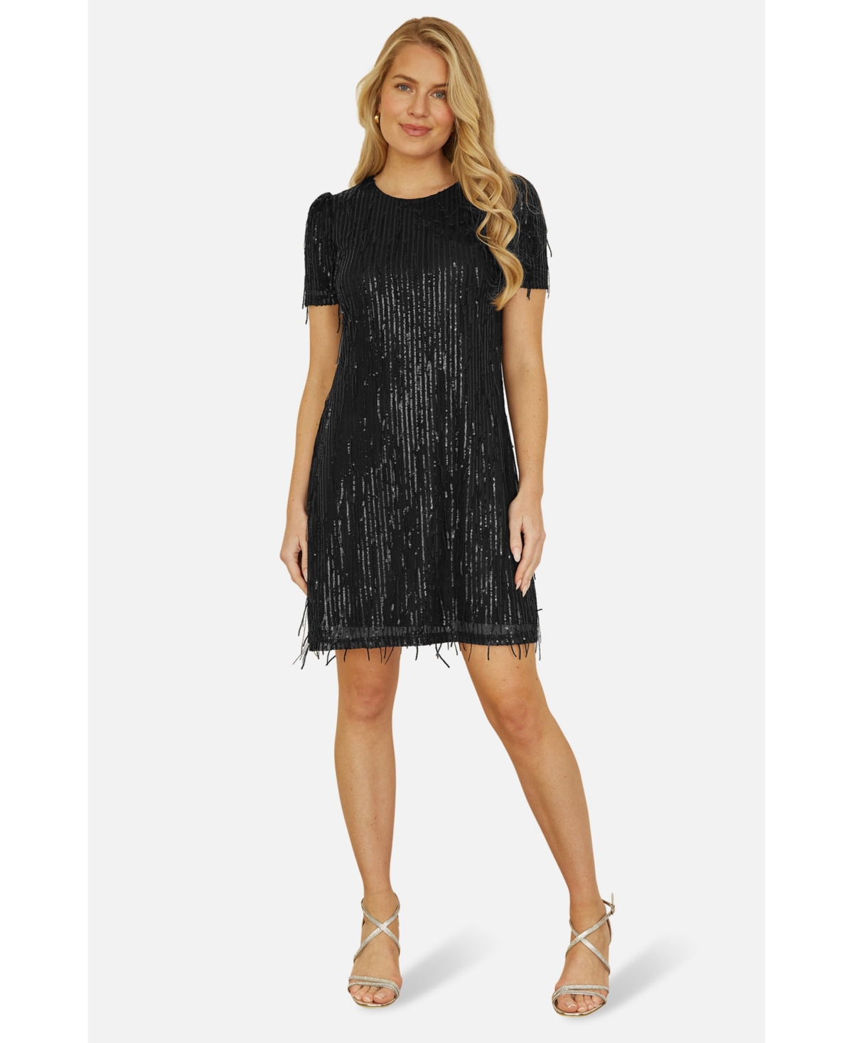 Click here for Yumi Womens Dripping Sequin Tunic Dress - Black prices