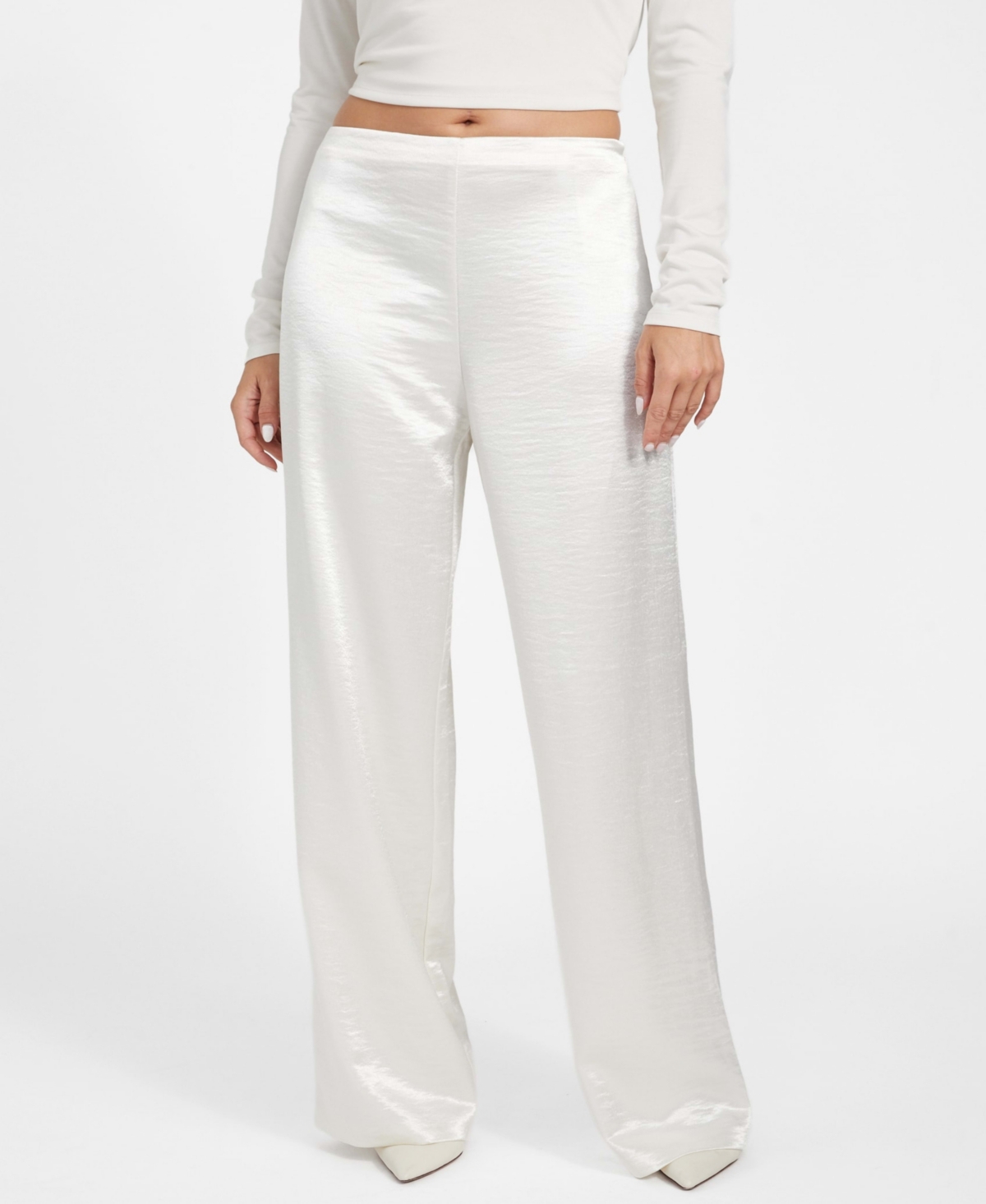 Click here for Guess Womens Julie Satin High Rise Pants - Cream W... prices