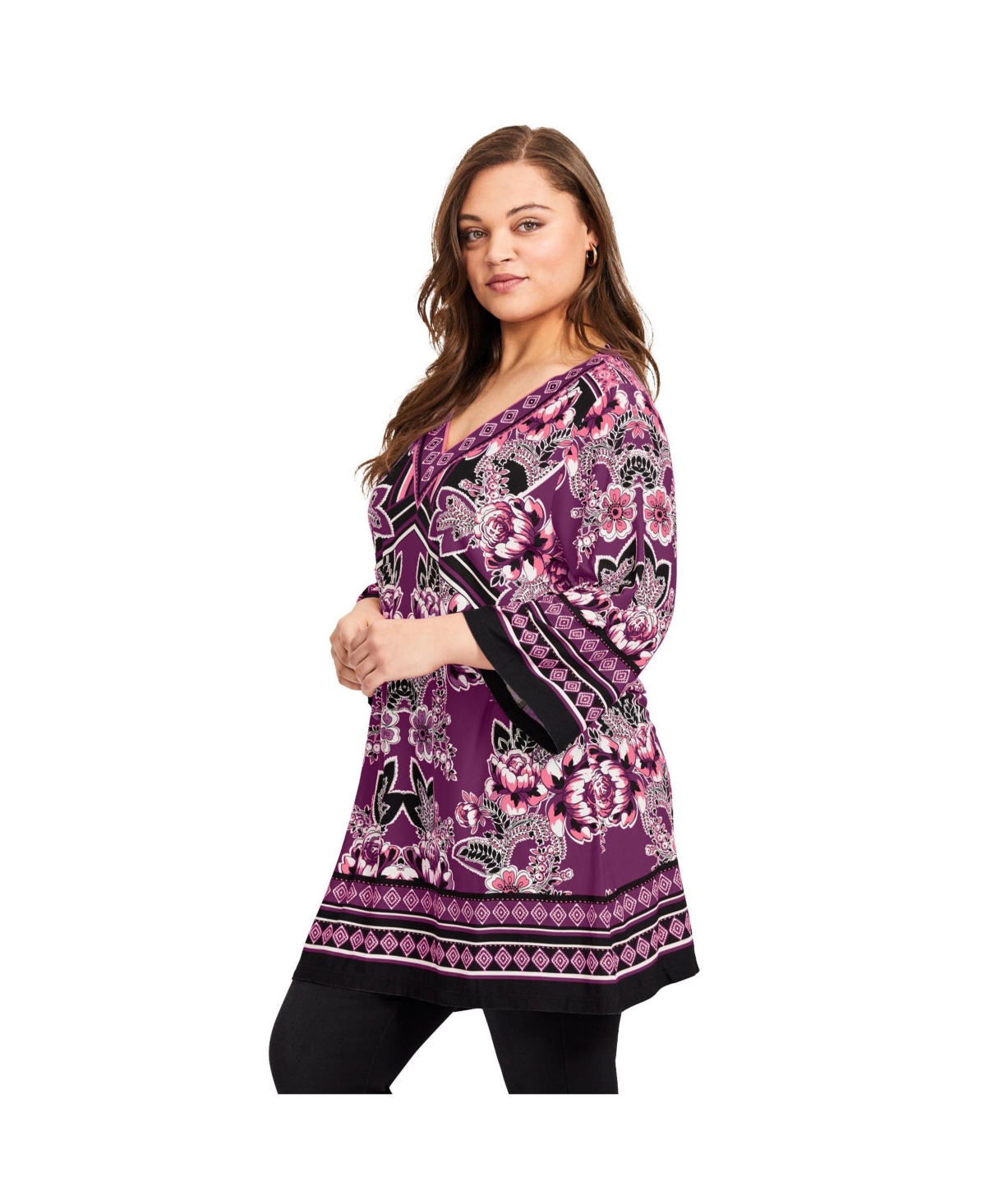 Click here for Avenue Womens Scarf Print Tunic Top - Purple scarf... prices