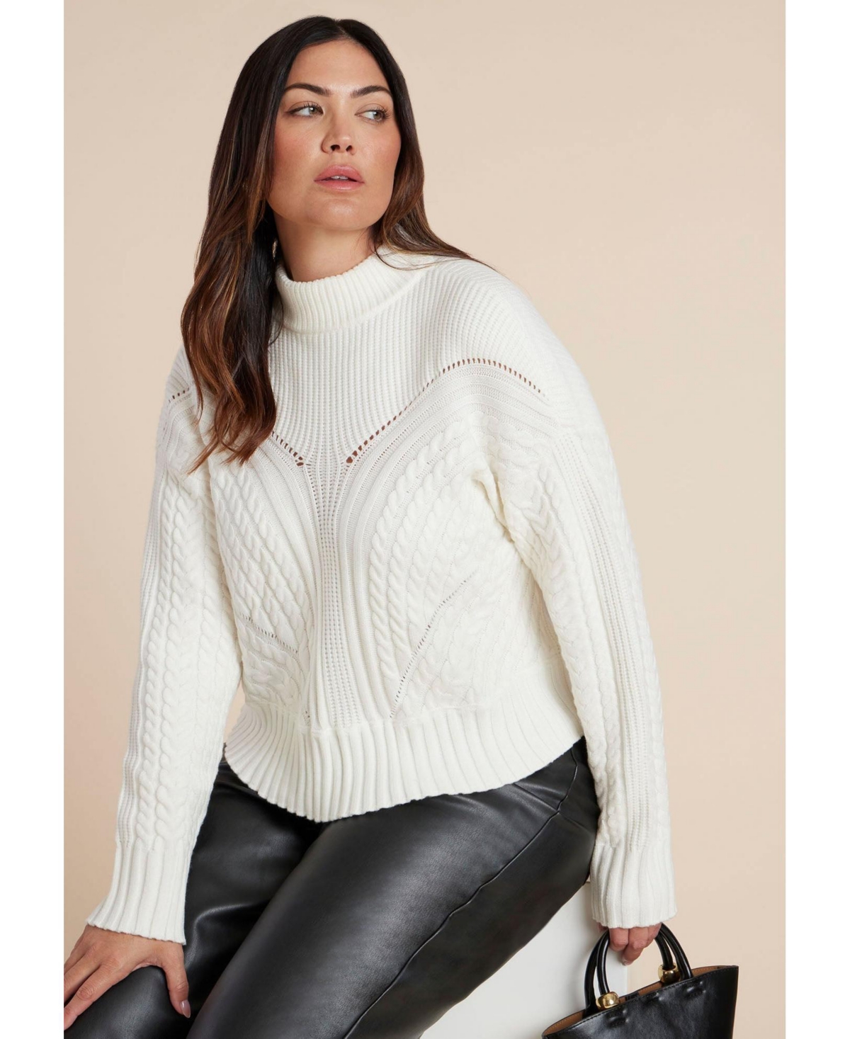 Click here for Eloquii Womens Cableknit Funnelneck Sweater - Jet... prices