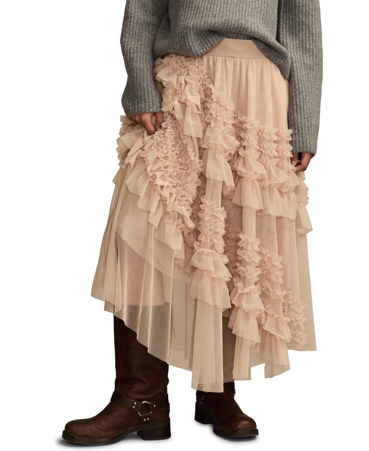 Click here for Lucky Brand Womens Mesh Ruffle Maxi Skirt - Tan prices