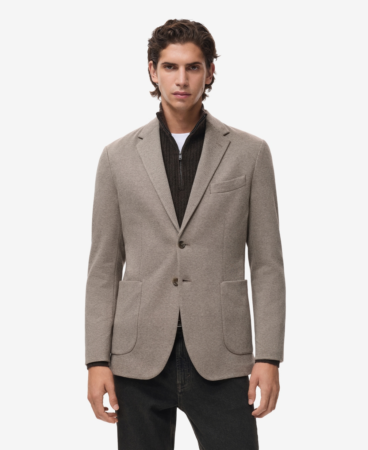 Click here for Mango Mens Slim-Fit Micro-Houndstooth Jacket - Bei... prices