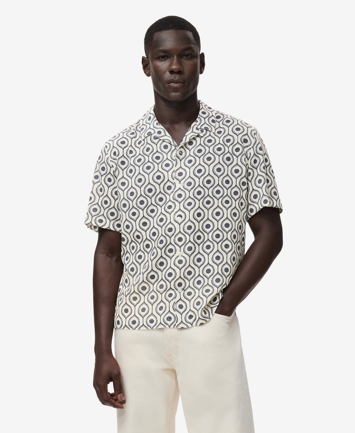 Click here for Mango Mens Relaxed-Fit Printed Shirt - Navy prices