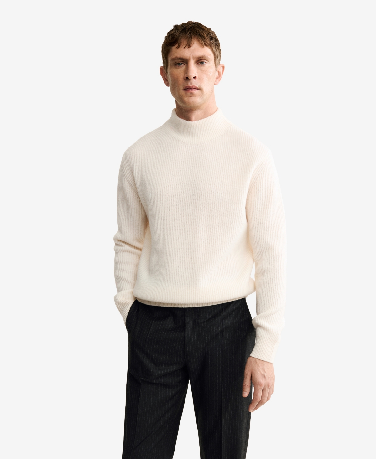 Click here for Mango Mens Wool Turtleneck Sweater - Ivory White prices