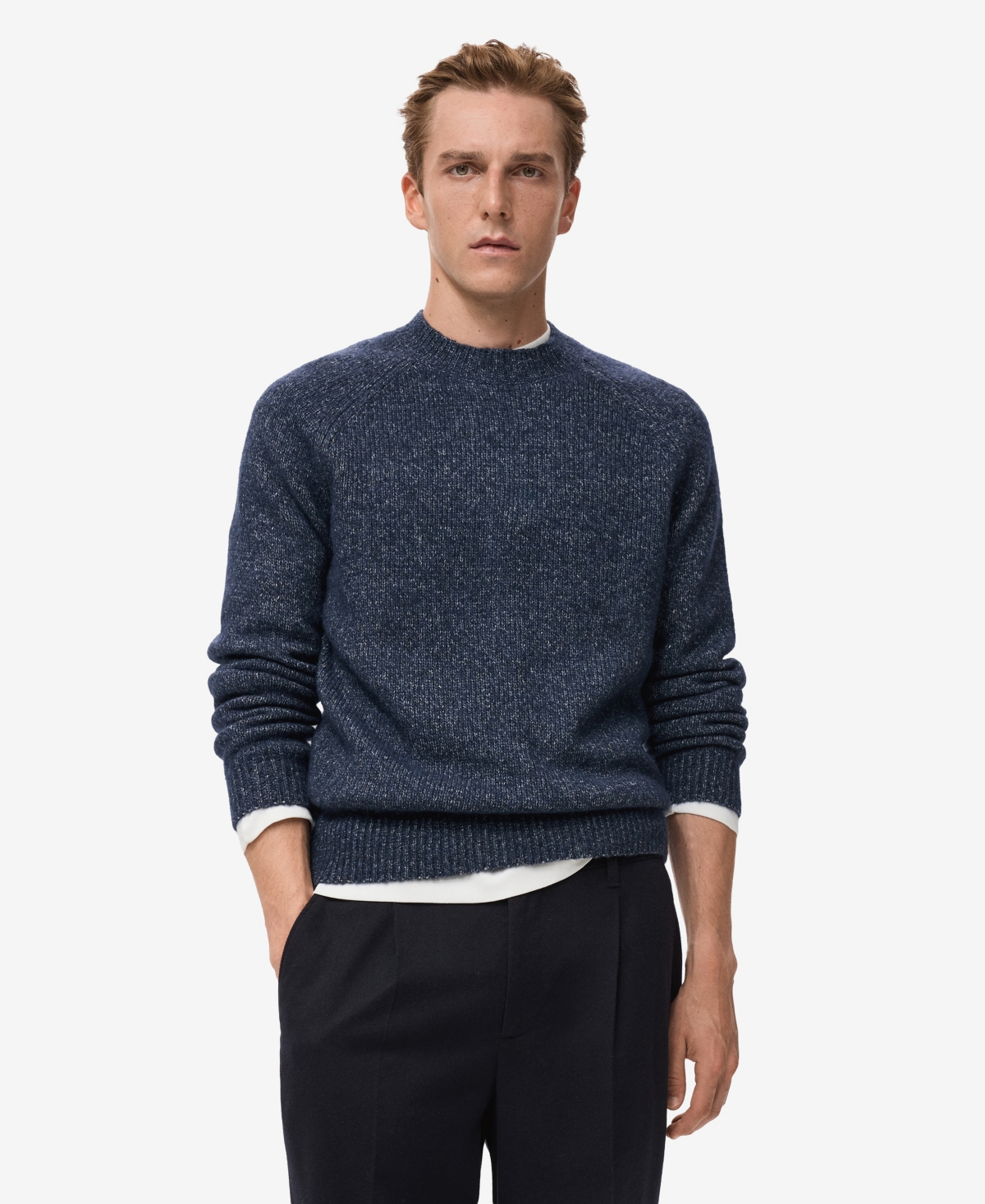Click here for Mango Mens Fine-Knit Wool-Blend Sweater - Navy prices