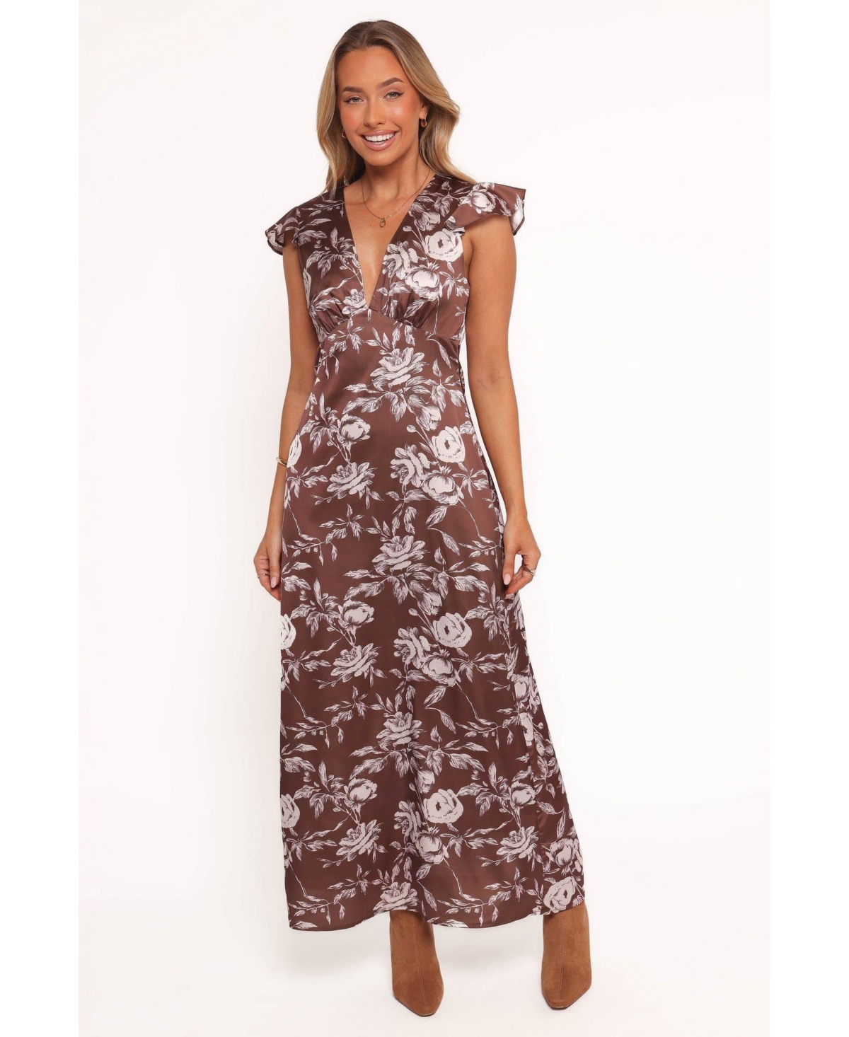 Click here for Petal and Pup Womens Solara Maxi Dress - Brown flo... prices