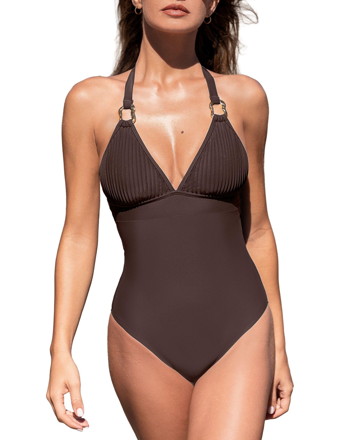 Click here for Cupshe Womens Halter V Neck One Piece Swimsuit wit... prices