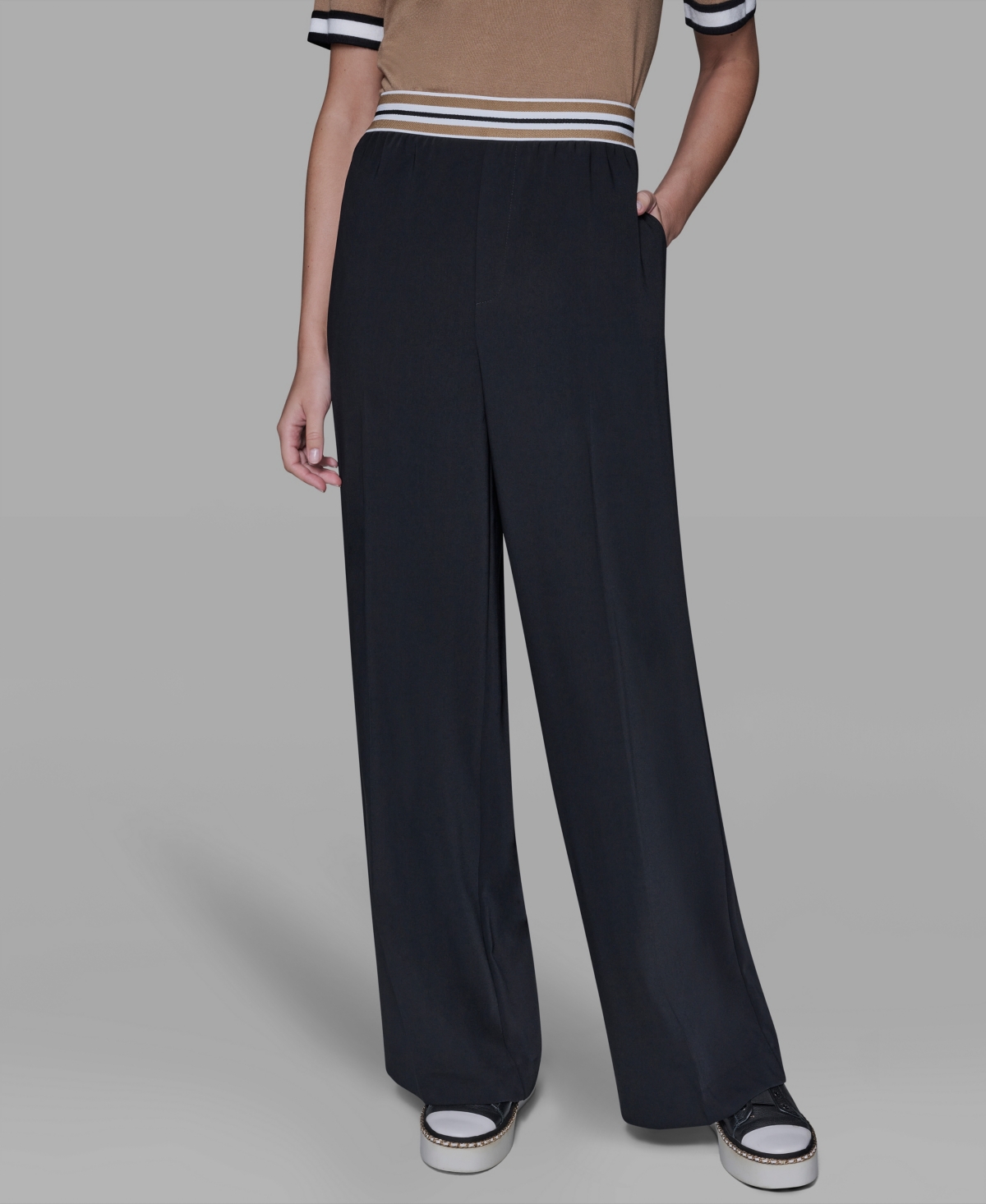 Click here for Karl Lagerfeld Paris Womens Striped Wide Leg Pull-... prices